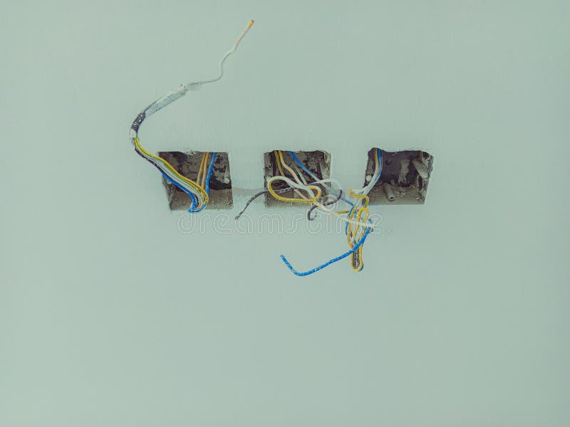 Exposed Electrical Wires in White Wall Stock Photo - Image of design ...