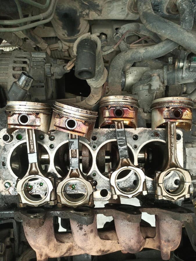 Exposed Engine Pistons and Crankshaft Mechanics Stock Image - Image of ...