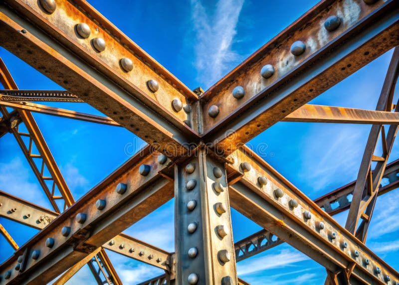 Exposed Metal Truss Structure Against a Vibrant Blue Sky a Robust ...