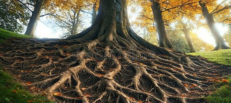 Exposed Roots of a Giant Tree in Natural Environment with Yellowed ...