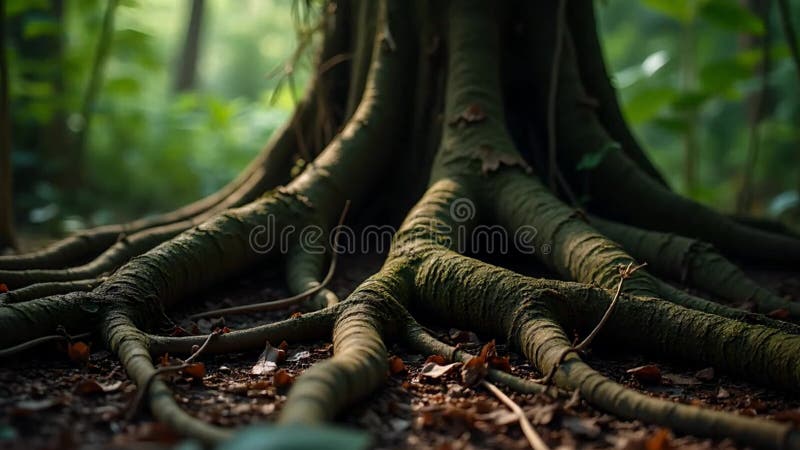 Exposed Tree Roots in Verdant Forest Depicting Strength and ...