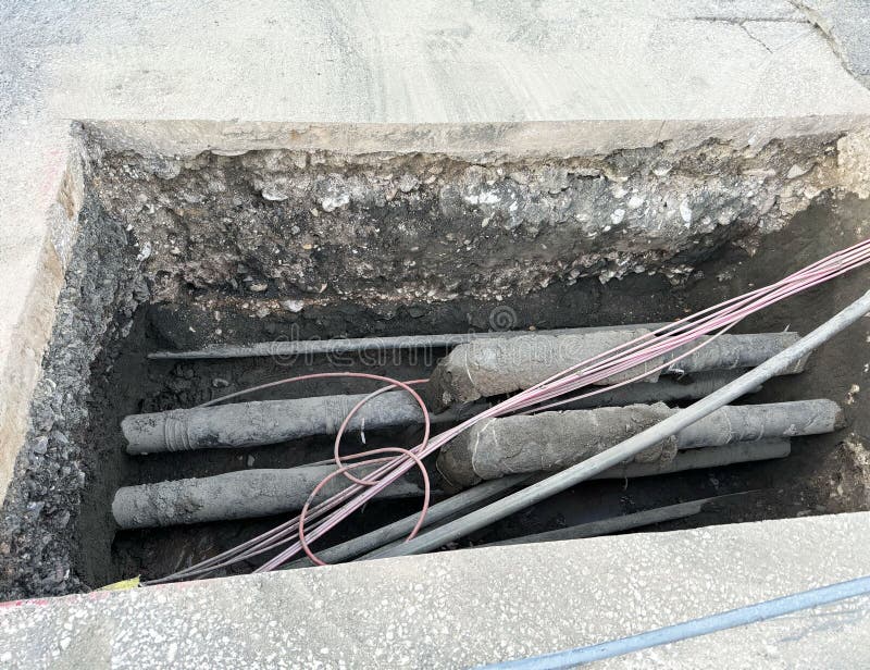 Exposed Underground Cables in Urban Construction Site for ...