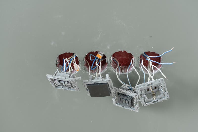 Exposed Wiring and Switch Boxes are Visible during a Residential ...