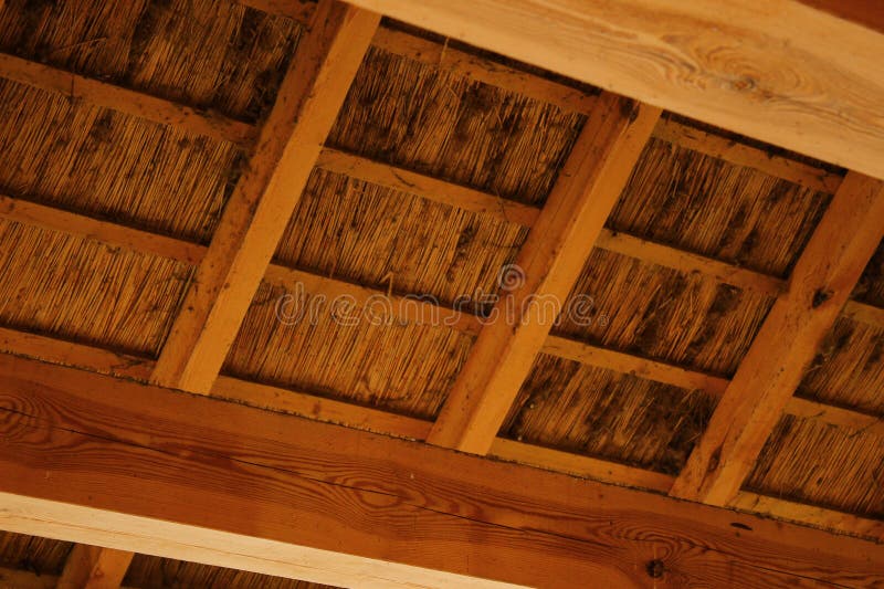 Exposed Wooden Ceiling with Thatch Roofing in Historic Timber ...