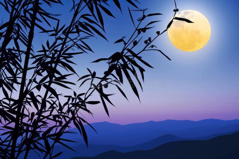 Exposure of Bamboo Forest and Full Moon in the Night Sky. Generative AI ...