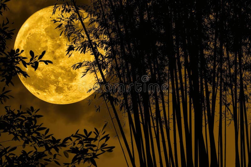 Exposure of Bamboo Forest and Full Moon in the Night Sky. Generative AI ...
