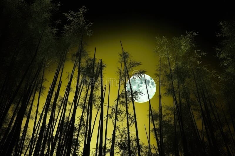 Exposure of Bamboo Forest and Full Moon in the Night Sky. Generative AI ...