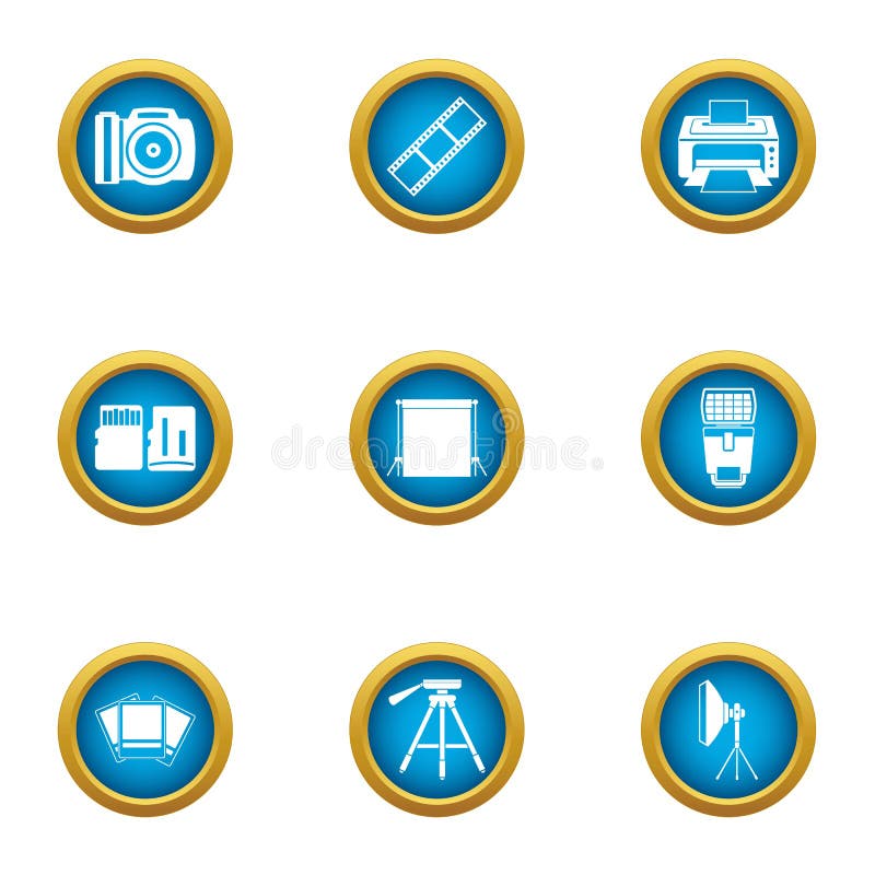 Exposure Icons Set, Flat Style Stock Vector - Illustration of equipment ...