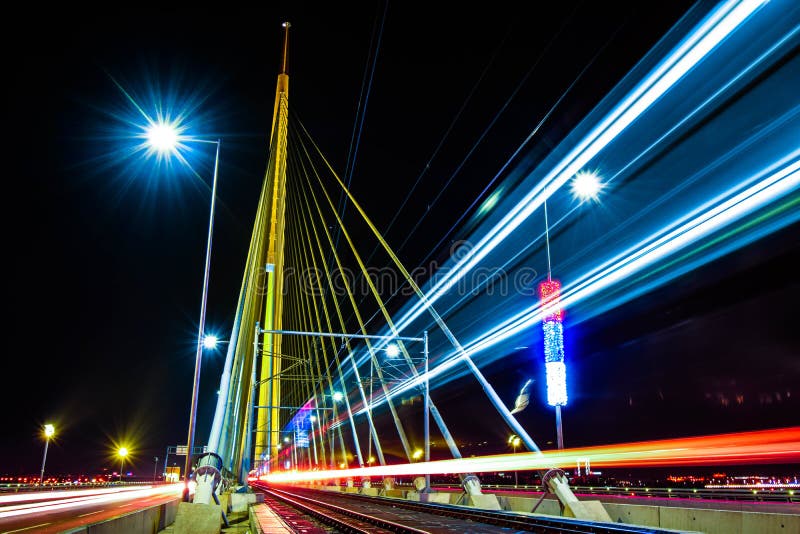 Ada bridge stock image. Image of reflection, night, infrastructure ...