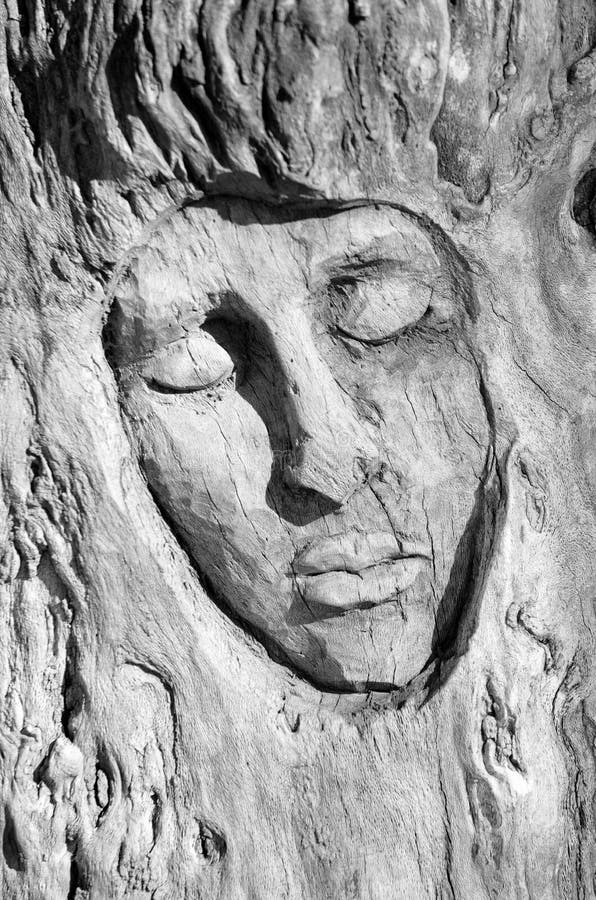 Face Carved on Tree Trunk stock photo. Image of culture - 27234010