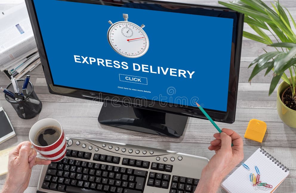 Express Delivery Concept on a Computer Stock Image - Image of service ...