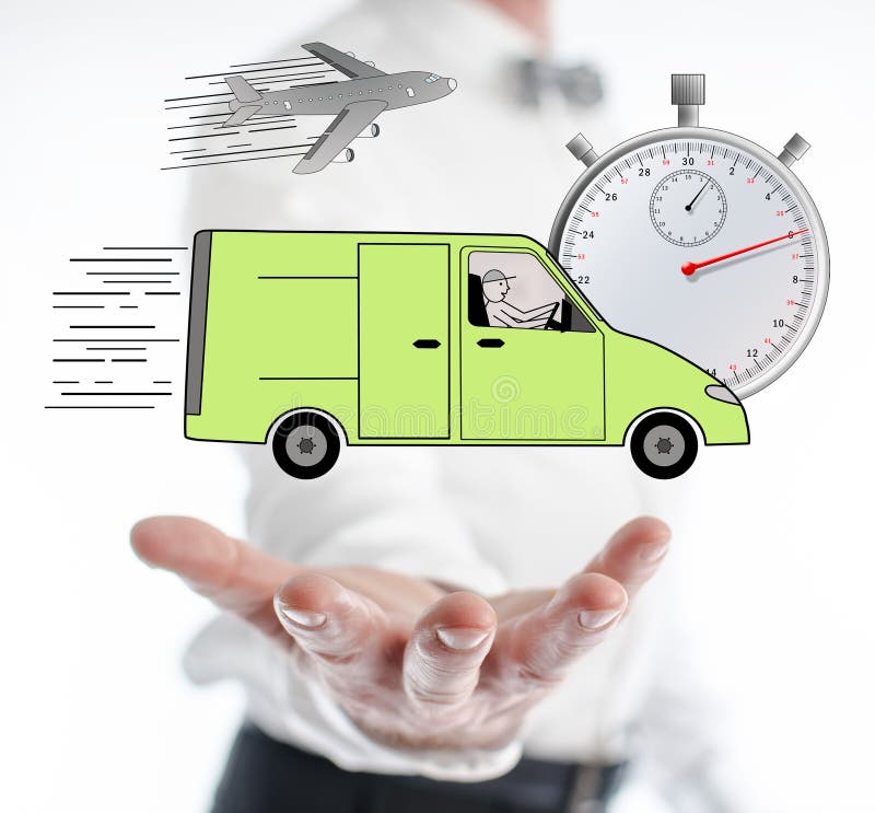 Express Delivery Concept Levitating Above a Hand Stock Photo - Image of ...