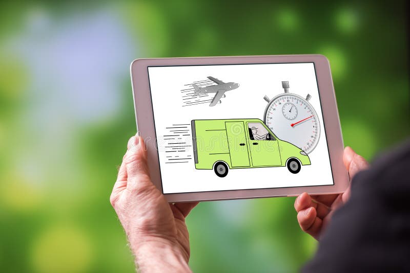 Express Delivery Concept on a Tablet Stock Image - Image of freighter ...