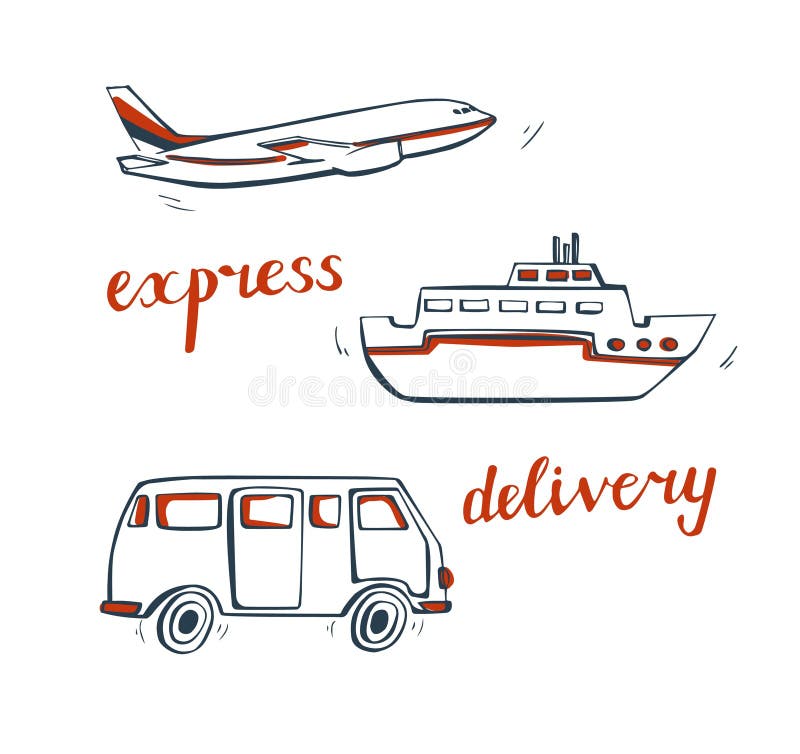 Express Delivery Doodle Objects Stock Vector - Illustration of hand ...