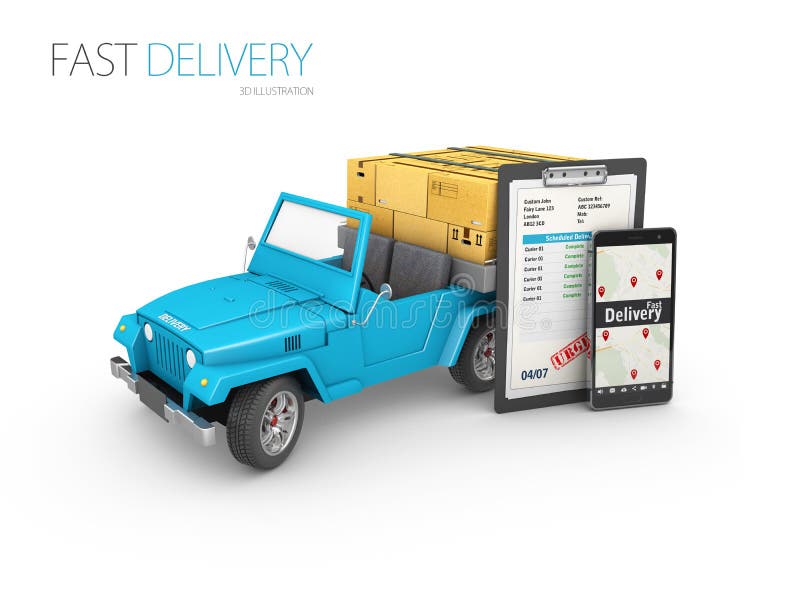 Express Delivery, Fast Deliverycar 3d Illustration Isolated White Stock ...