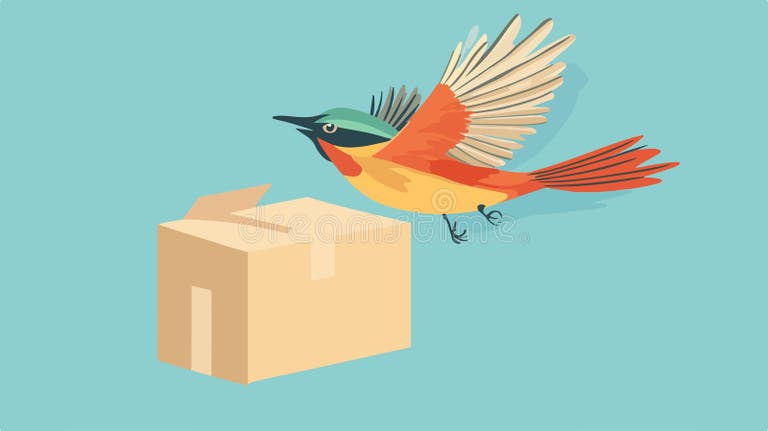 Express Delivery Package with Bird Wings in Simple Flat Design Stock ...