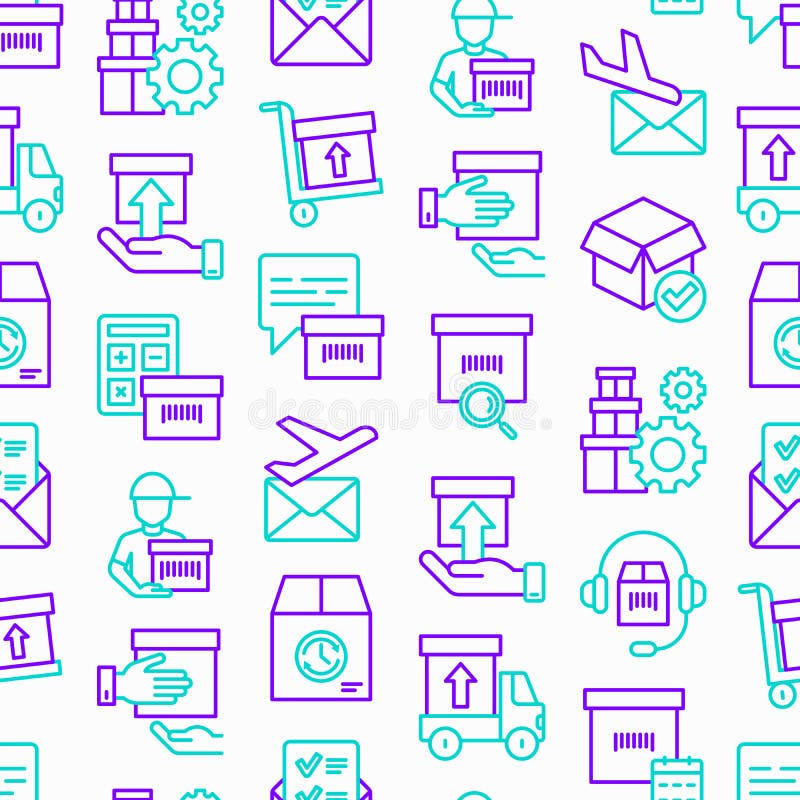 Express Delivery Seamless Pattern with Thin Line Icons: Parcel, Truck ...