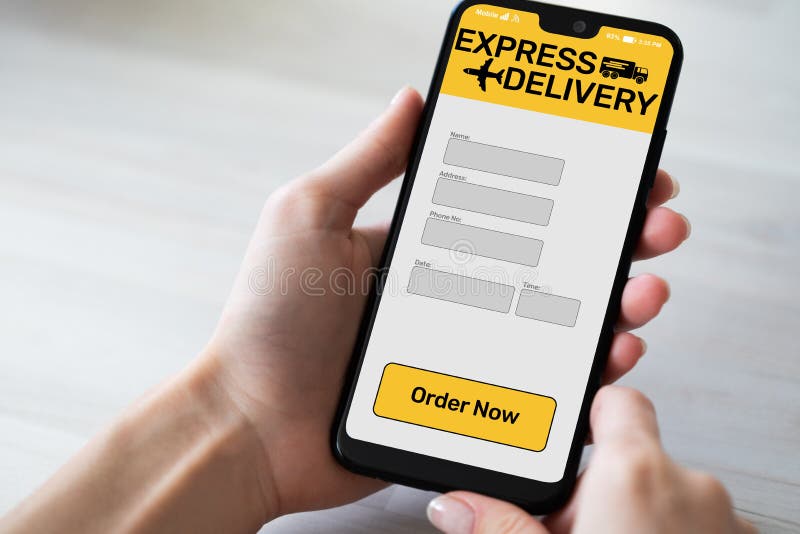 Express Delivery Service Application Form on Mobile Phone Screen. Free ...