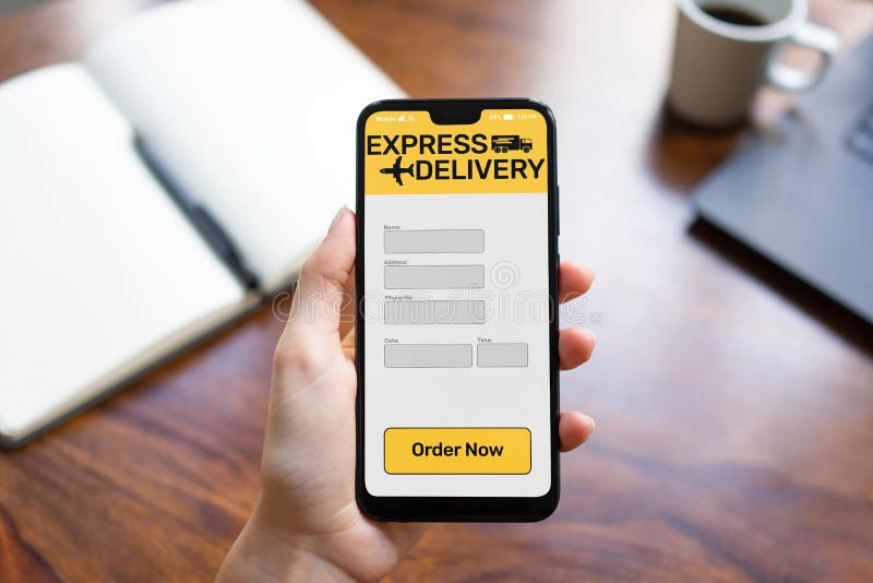 Express Delivery Service Application Form on Mobile Phone Screen. Free ...