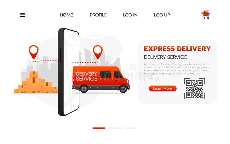 Express Delivery Service Concept on Phone Device. Mobile APP. Red Cargo ...