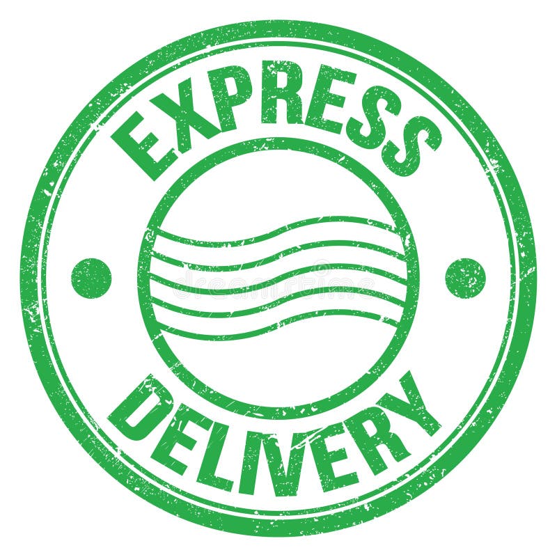 EXPRESS DELIVERY Text on Green Round Postal Stamp Sign Stock ...