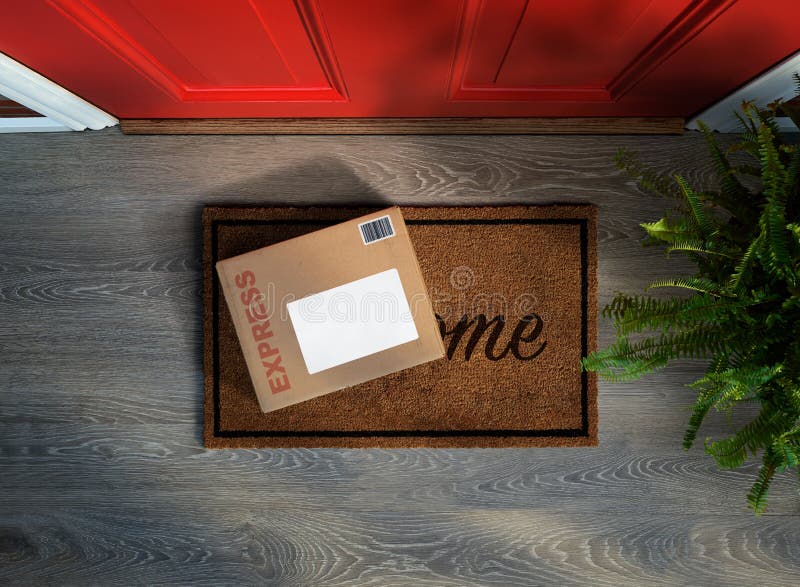 Express Parcel Delivery Outside Front Door. Stock Image - Image of ...