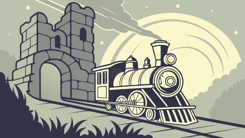 Express Train Emerging from Dark Tunnel or Archway, Vector Design ...