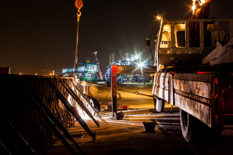 Express Way Construction Site at Night Stock Image - Image of light ...