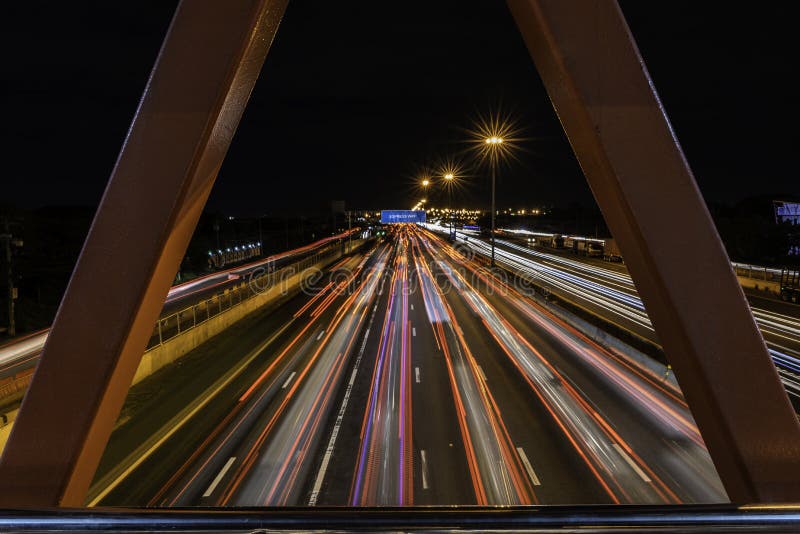 Express Way at Night Long Time Exposure Stock Image - Image of skyline ...