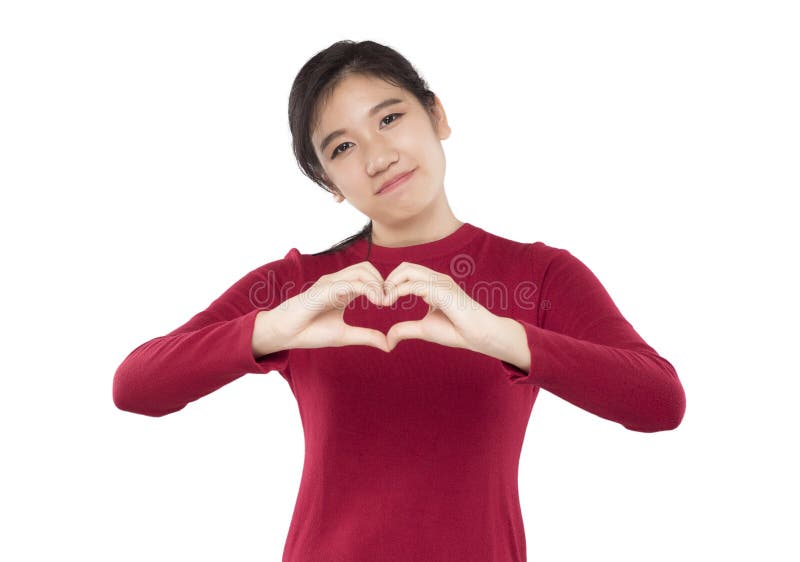 Expression And Emotion Smile Portrait Asian Woman Make Heart Symbol