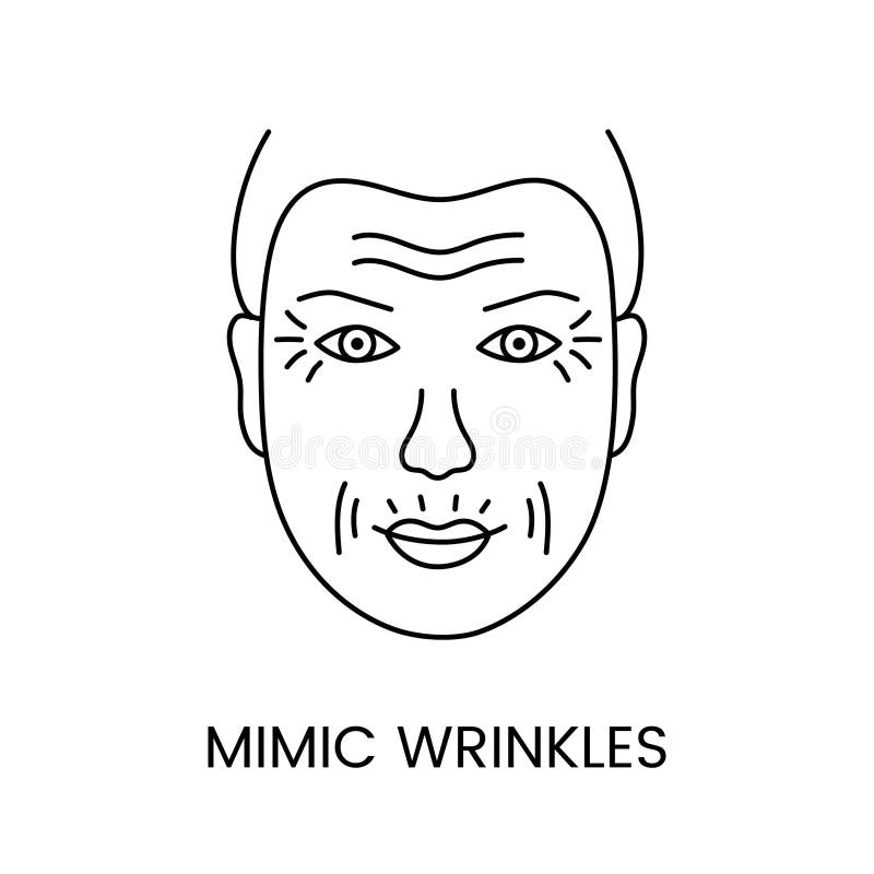 Expression Wrinkles Line Icon in Vector, Illustration of a Man with Age ...