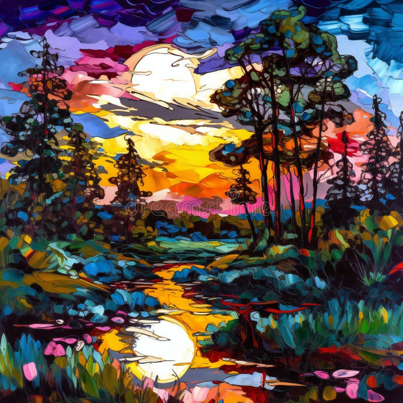 Expressionism Art Style Natural Beauty, Hand Drawn & Artistic Stock ...