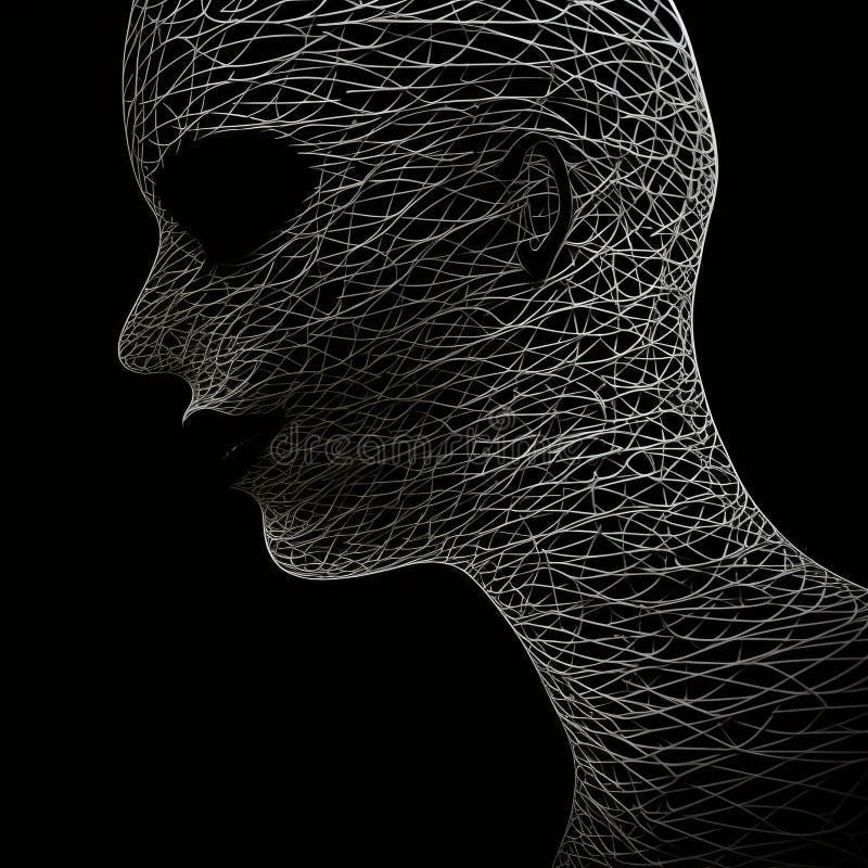 Expressionism Silhouette Profile: Wire Frame Head in Multilayered ...