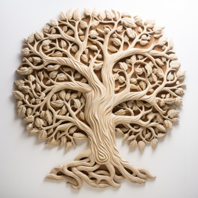 Expressionism Tree Carving on White Background Stock Illustration ...