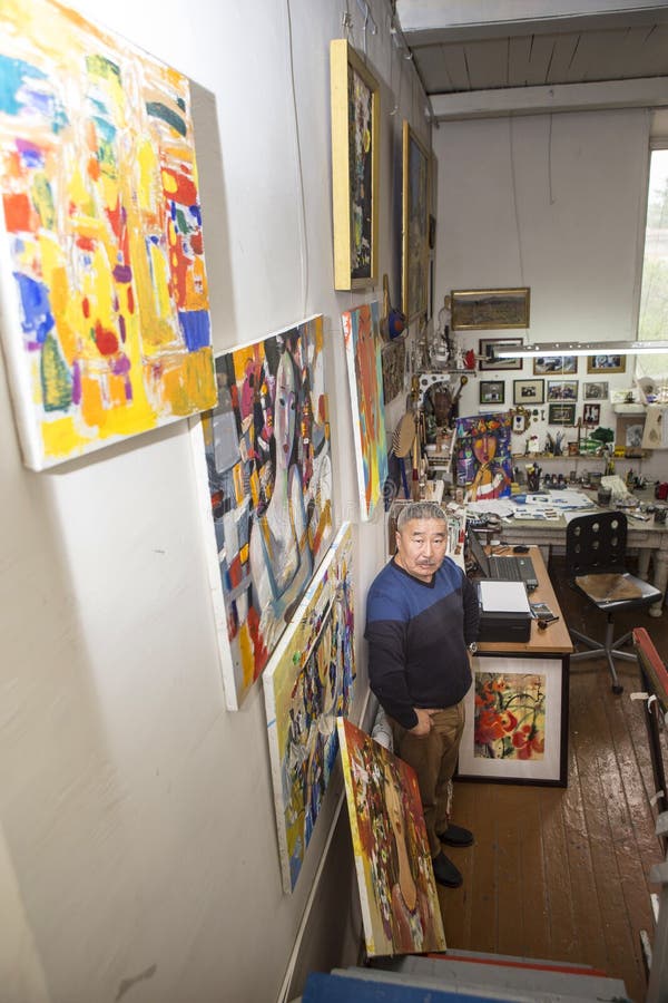 Expressionist Artist in His Art Studio Stock Image - Image of ethnicity ...