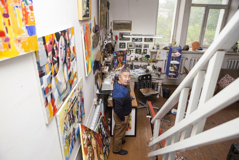 Expressionist Artist in His Art Studio Stock Image - Image of ...