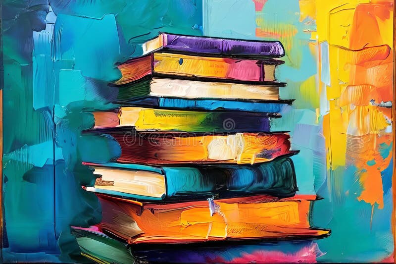 Expressionist Book Stacks Stylized Colorful Depictions of Stacke Stock ...