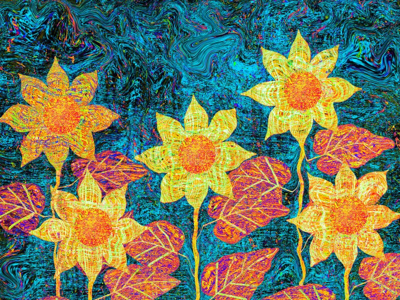 Expressionist Flowers in the Garden Stock Illustration - Illustration ...