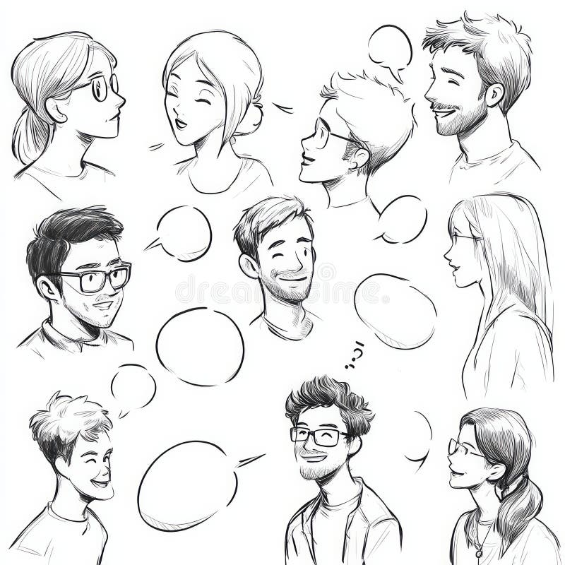 Expressions and Conversations in Sketch Style Character Illustrations ...