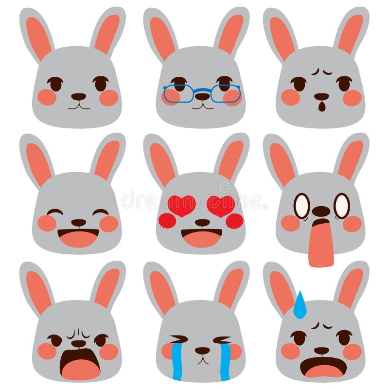 Expressions D'Emoji De Lapin Illustration de Vecteur - Illustration du ...