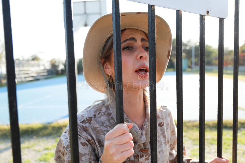 Soldier Alone Screaming for Help Stock Photo - Image of lock, prison ...