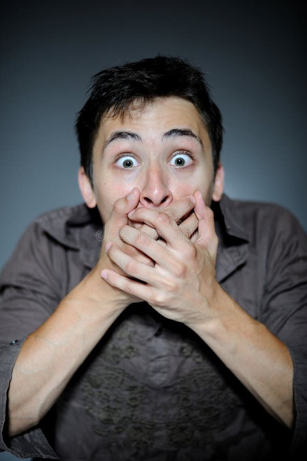 Scared Young Man Portrait Isolated on White Stock Image - Image of eyes ...