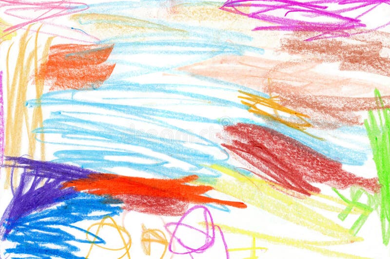 Expressive Abstract Drawing with Colorful Crayons, Wax Crayon Texture ...