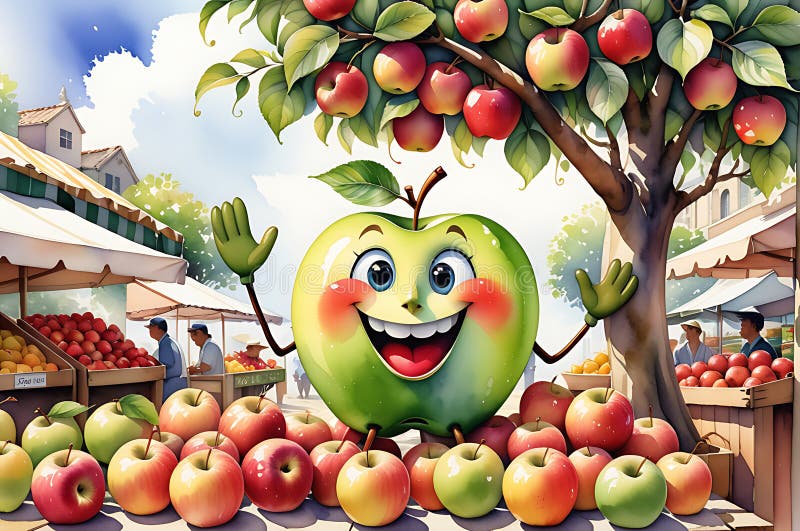 Expressive Apple: Watercolor Illustration of an Anthropomorphic Apple ...