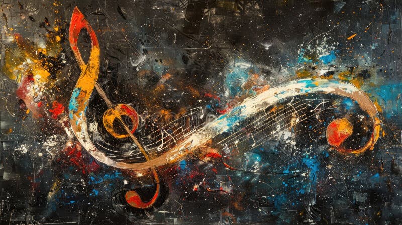 Captivating Abstract Painting Featuring Musical Note Symbols on a Dark ...