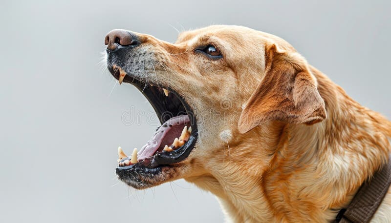 Expressive Barking Dog on Leash in Dynamic Pose Against White ... Expressive Barking Dog on Leash in Dynamic Pose Against White ...