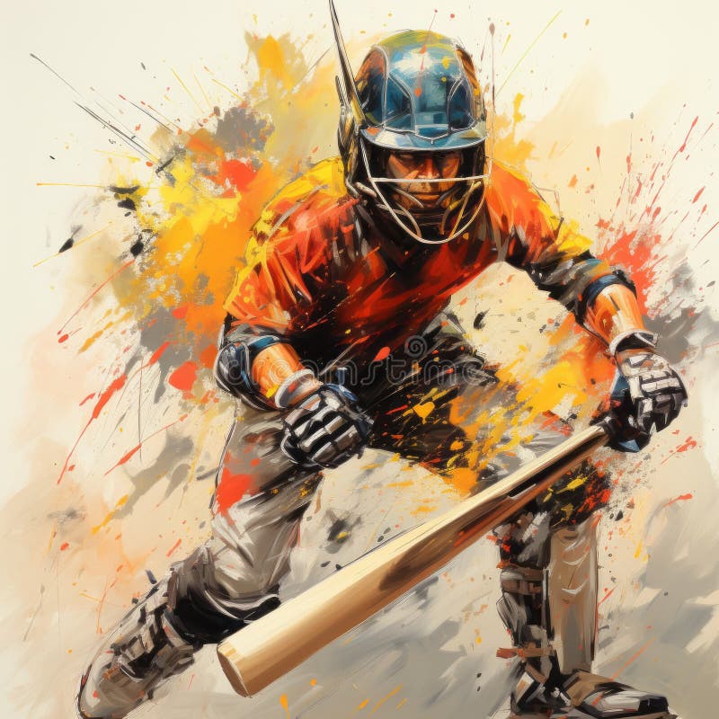 Expressive Baseball Painting with Explosive Background Elements Stock ...