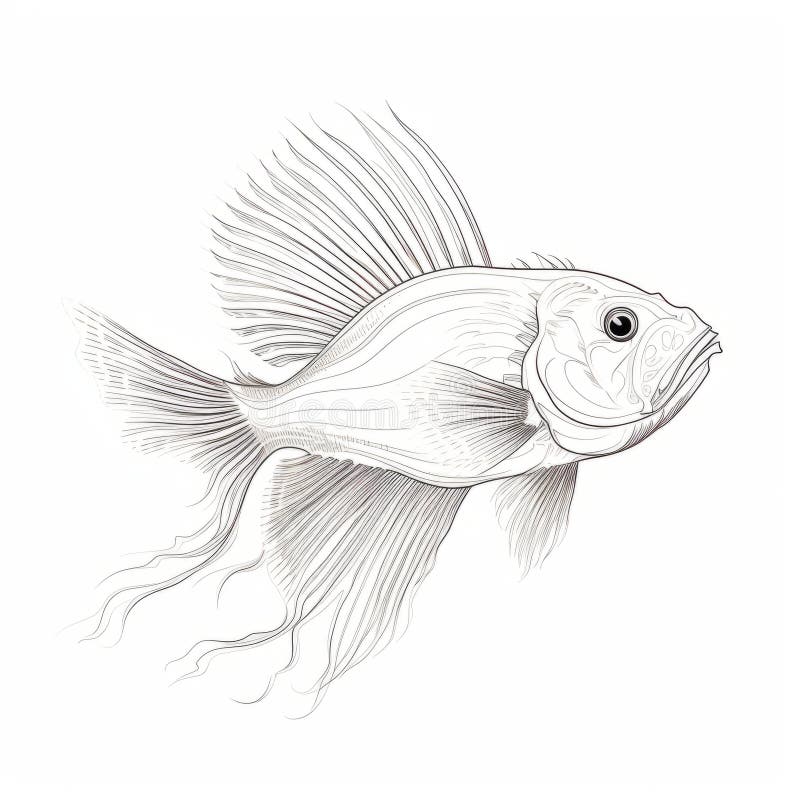Expressive Betta Fish Drawing on White Background with Realistic ...