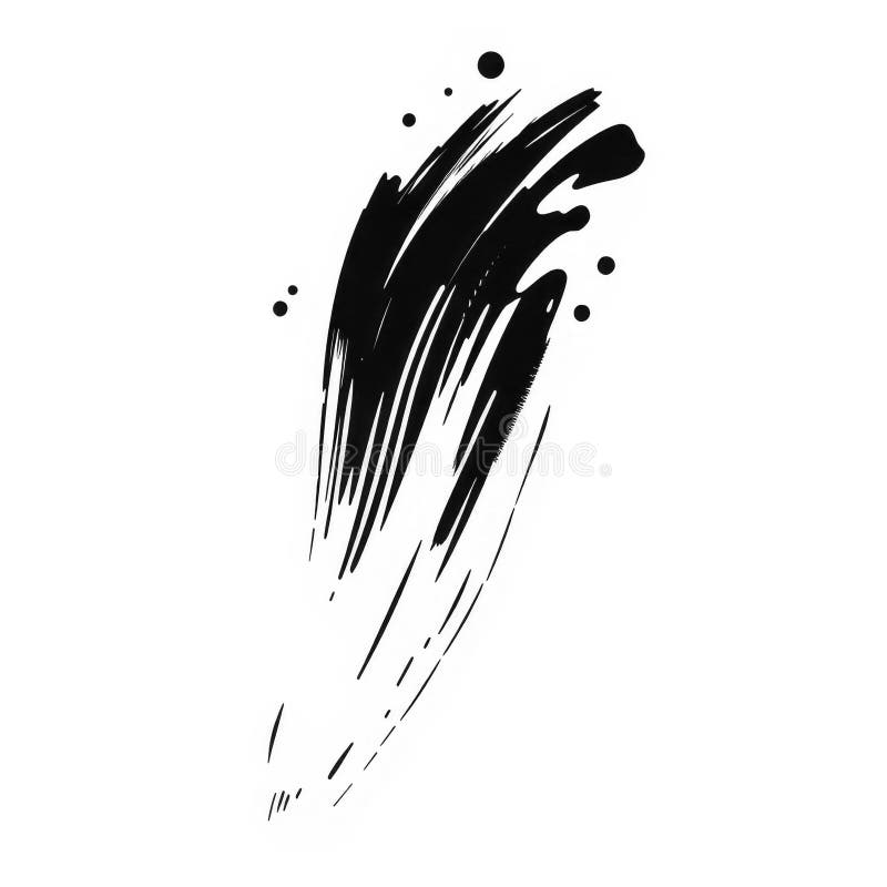 Expressive Black Ink Brush Stroke with Abstract Splatter Hand Drawn ...