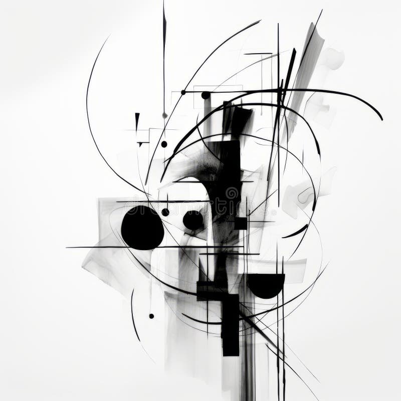 Expressive Black and White Abstract Geometric Illustration Stock ...